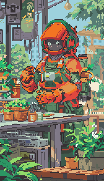 Cozy Robot Farmer @ PixelJoint.com